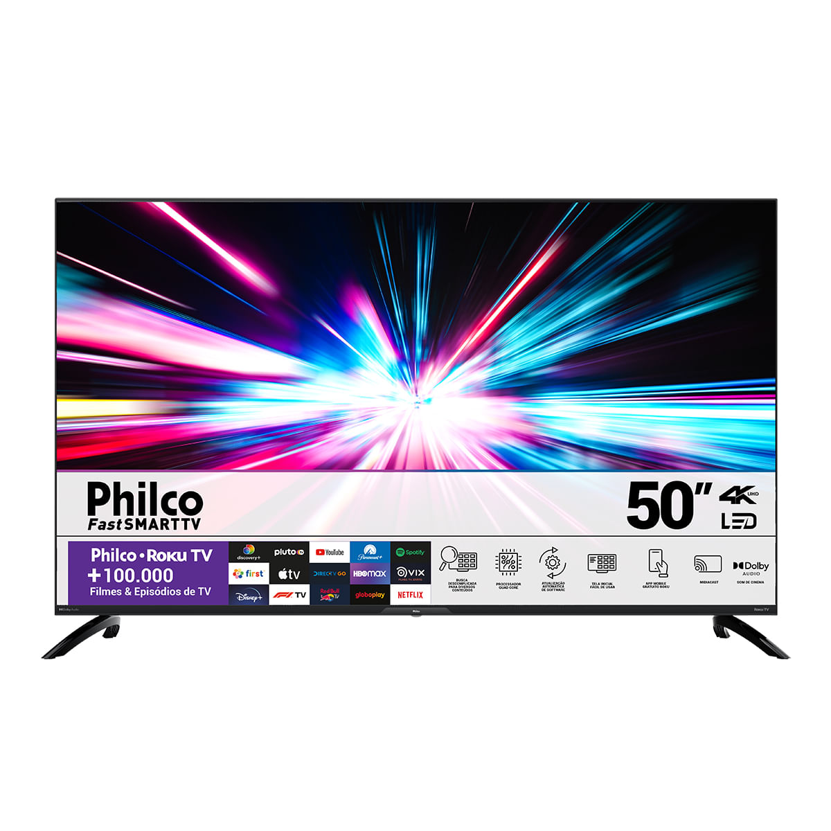 Smart TV 50" Philco LED 4K Roku Dolby Audio PTV50G7ER2CPBL - Eletroclub